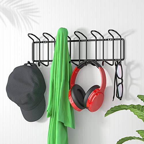 Minggoo Coat Rack Wall Mounted Hook Rack Over The Door Hook Organizer 13 Hooks, Heavy-Duty Iron Wire Black