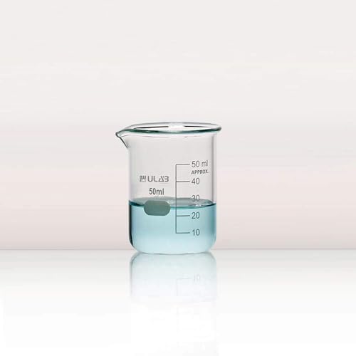 ULAB Scientific Glass Beakers Shot Glass, Vol. 50ml, 3.3 Borosilicate Griffin Low Form with Printed Graduation, Pack of 12, UBG1013