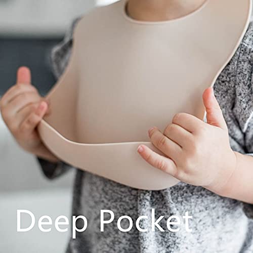 Tenmon Silicone Baby Bibs, Silicone Bibs for Babies Toddlers Girls and Boys, Soft Adjustable Waterproof Bibs, Baby Feeding Bibs (Natural)