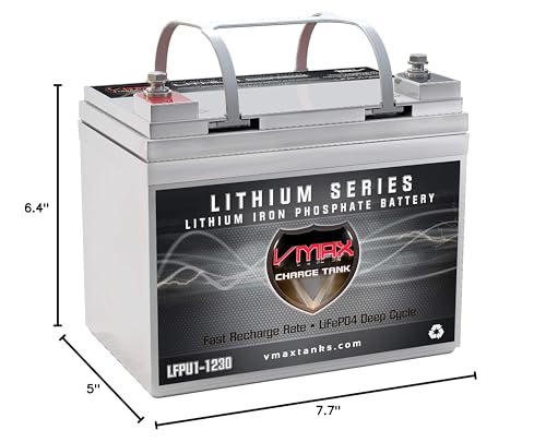 VMAX LFPU1-1230 Group U1 12V Battery 385Wh 30 Amp Hours Lithium Iron LiFePO4 with built in BMS Li-Iron Deep Cycle Battery 7.7"L x 5"W x 6.4"H