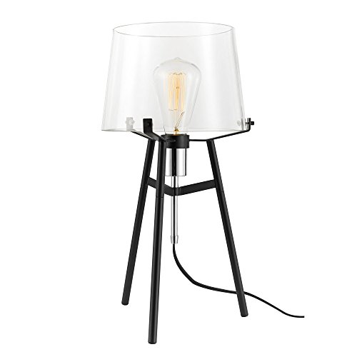 Globe Electric 67024 Lancaster 20" Table Lamp, Black Finish, Exposed Chrome Socket, Clear Glass Shade, In-Line Rocker Switch