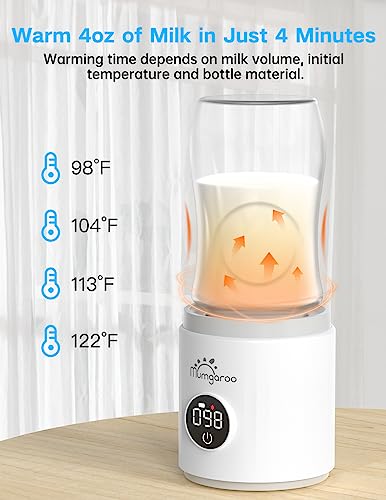 Bottle Warmer, Portable Bottle Warmer for Travel with 4 Adapters, LED Real-time Display & Rechargeable & Precise Temperature Control Travel Bottle Warmer for All Bottles for Breastmilk & Formula