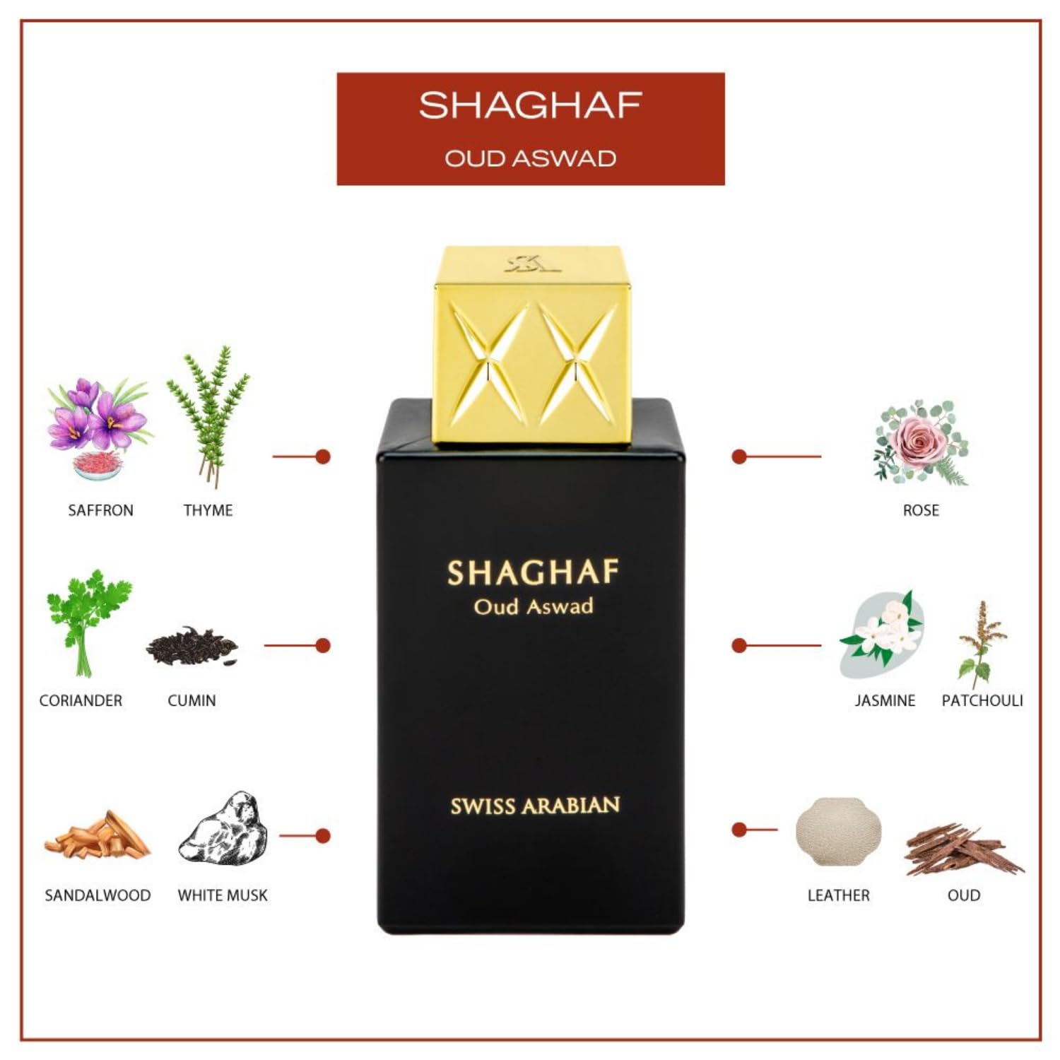 Swiss Arabian Shaghaf Oud Aswad - Luxury Products From Dubai - Long Lasting Personal EDP Spray Fragrance - A Seductive Signature Aroma - 2.5 Oz