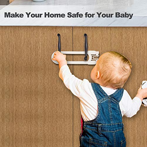 4Pcs Sliding Baby Cabinet Locks, Easy for Parents, Socub U Shape Baby Proof Cabinet Latches, Handles on Kitchen, Fridge, Cabinet, Cupboard, Closet, Bathroom
