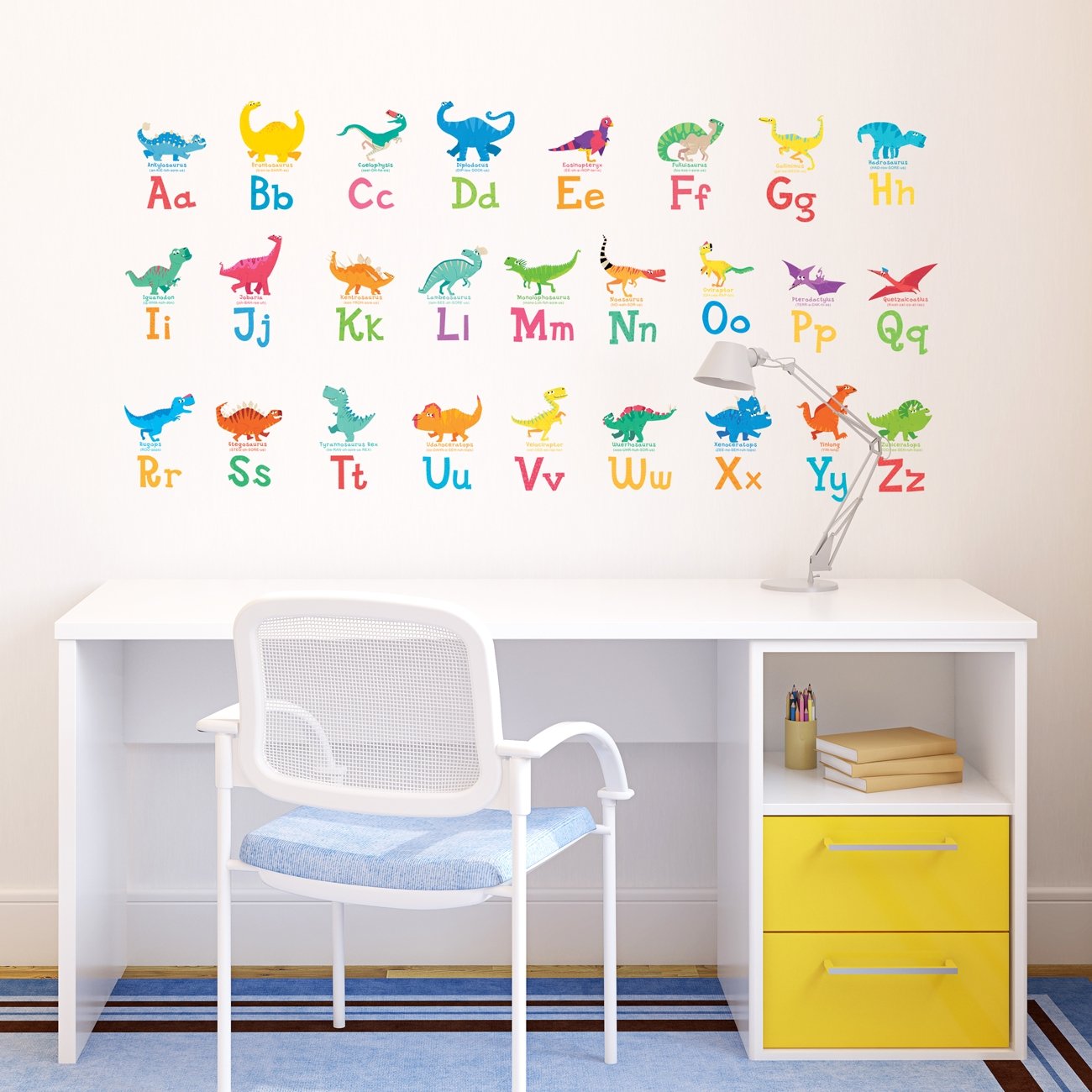 DECOWALL DW-1803 A-Z Dinosaur Alphabet Kids Wall Stickers Wall Decals Peel and Stick Removable Wall Stickers for Kids Nursery Bedroom Living Room d?cor ABC