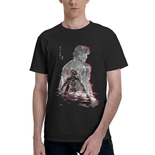 Anime Baki The Grappler Baki Hanma T Shirt Mens Summer Cotton Tee Comfort Crew Neck Short Sleeve T-Shirts Black