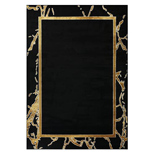 Antep Rugs Babil Gold 5x7 Marble Bordered Modern Geometric Indoor Area Rug (Black, 5'3" x 7')