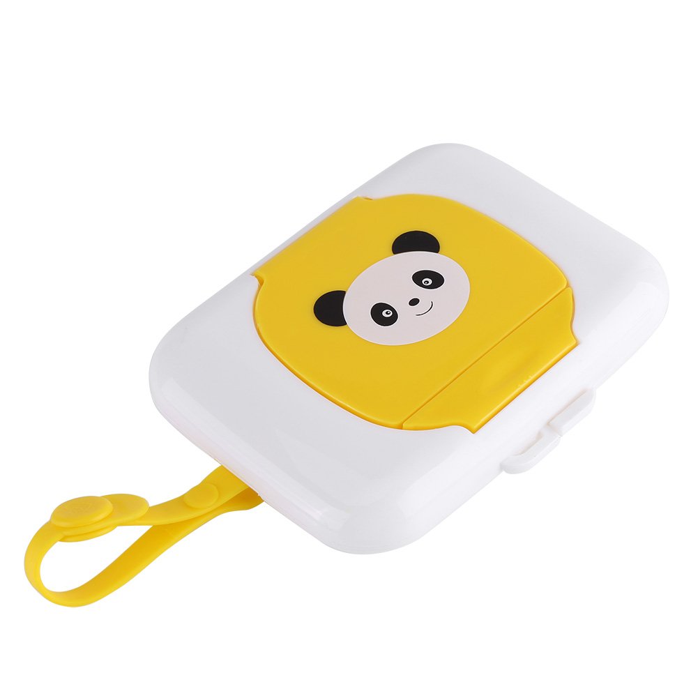 Fdit Wet Wipes Storage Box,Baby Outdoor Travel Stroller Wet Wipes Box Refillable Container for Car Bathroom Living Room(White + Yellow)