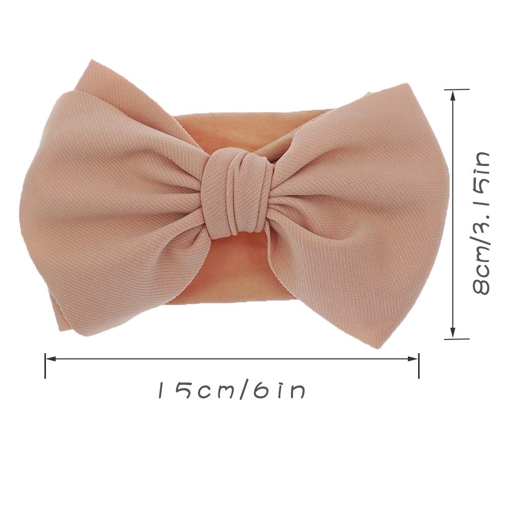 KIDOCHEESE Baby Girl Nylon Hairband with Bows, 5 Count (Pack of 1), for Infant, Extra Stretchy, Handmade