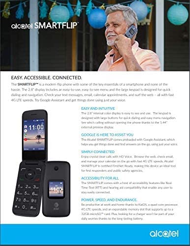 Alcatel SMARTFLIP 4052R | 4G LTE | 4GB Flip-Phone | Bluetooth, WiFi, Big Buttons | Carrier locked to AT&T. Phone is not unlocked - Volcano Black