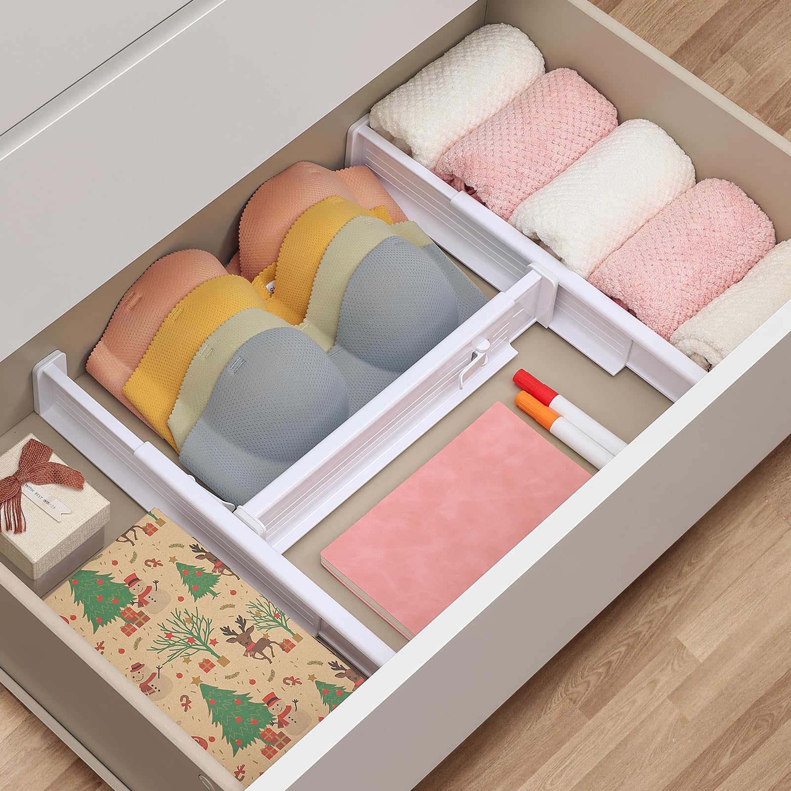 Easortm Drawer Dividers for Clothes - 8 Pack Adjustable Dresser Drawer Divider 2.48" High, 12.8-22.05" Tall Drawer Dividers Organizer for Dresser Bedroom Bathroom Kitchen Office Drawer(White)