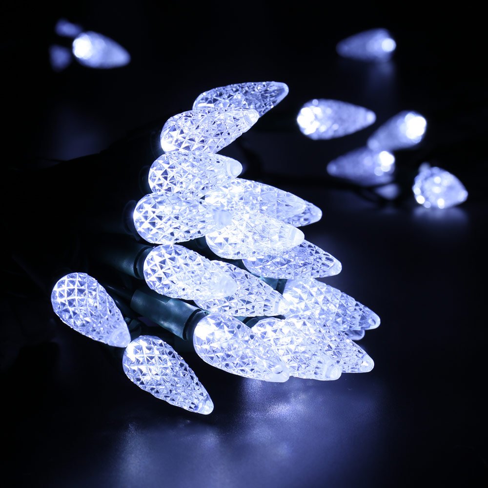 Brizled Upgrade Faceted C5 LED String Lights, 100 LED 33ft Mini String Lights, 120V UL Certified Clear Christmas Light Set for Indoor & Outdoor Decoration, Patio, Garden, Party and Holiday, Cool White