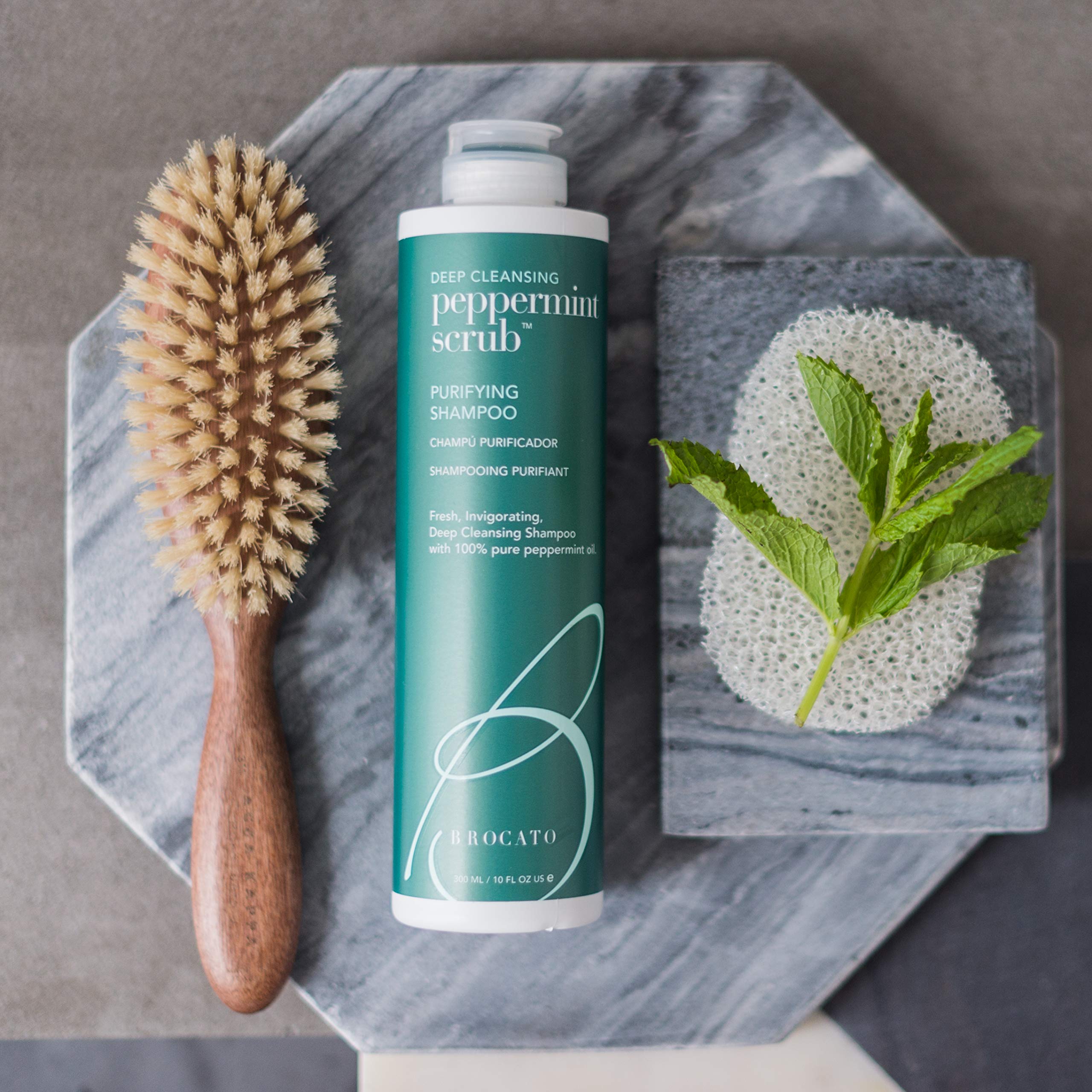 Brocato Peppermint Scrub Purifying Shampoo: Lightweight with Pure Peppermint Oil, Ideal for Oily to Normal Hair Types - Sulfate & Paraben Free, 32oz