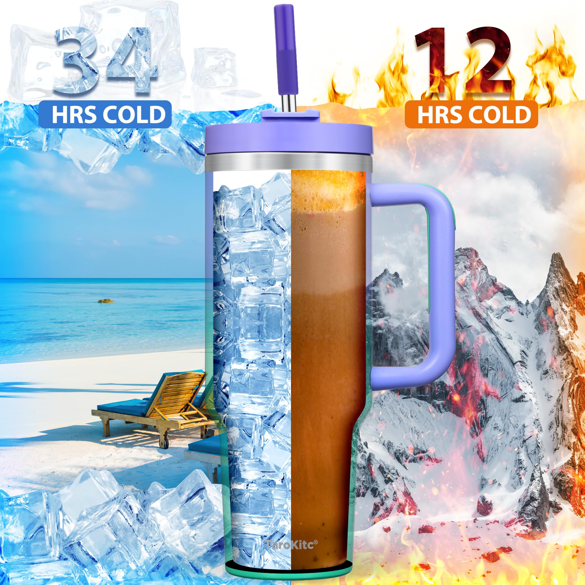 40 oz Tumbler with Handle, H2.0 Rainbow Paint Insluated Mug with Lid and Straw, Double Wall Vacuum Stainless Steel Travel Iced Coffee Cup, Keeps Drinks Cold for 34 Hours, Forest Green