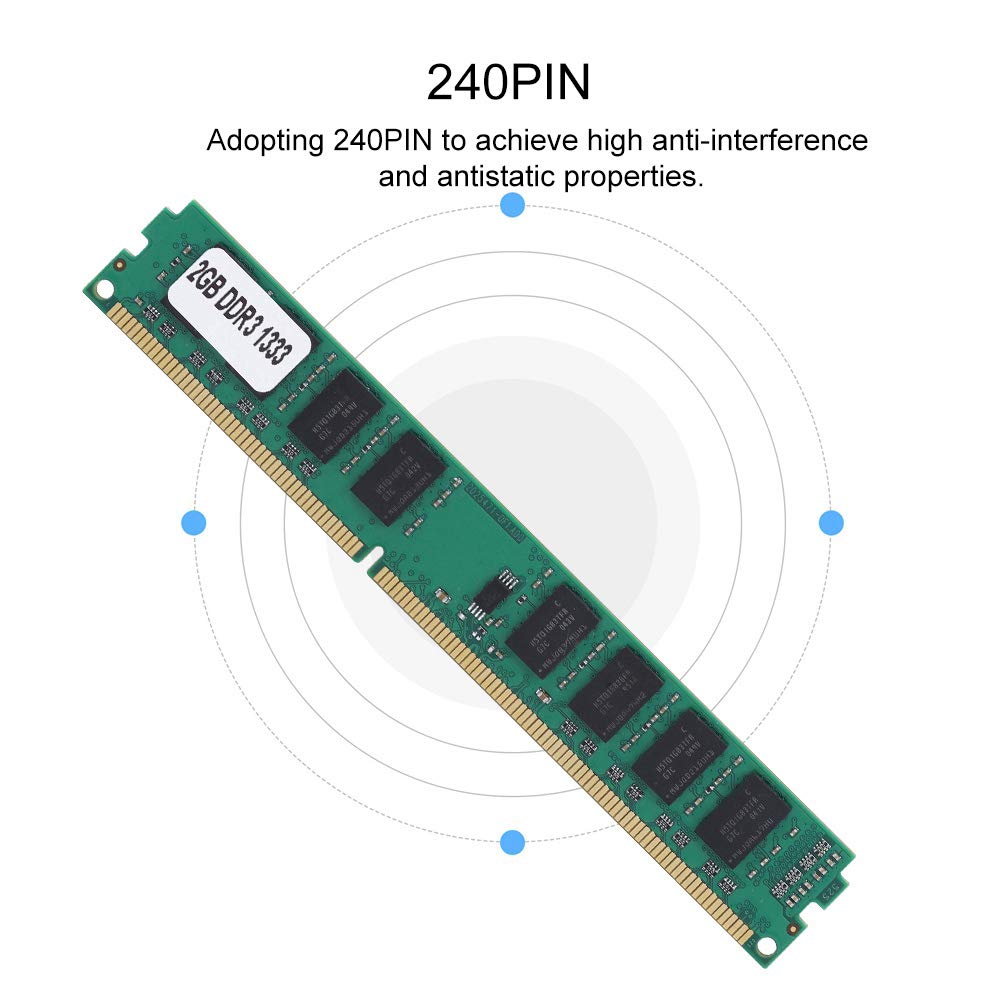 Focket Memory Upgrade RAM,2GB 1333MHz DDR3 Memory Data Transmission 240pin DDR3 2GB 1333MHz for Intel/AMD