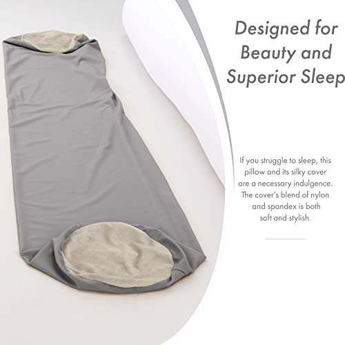 Straight Body Pillow, Full Size Premium Microbead,Side Sleeping / Maternity Pregnant Women, Supportive ,Fluffy, Breathable, Cooling, 85/15 spandex/nylon Silky Feel Anti-Aging - 48 X 8 - Stone Grey