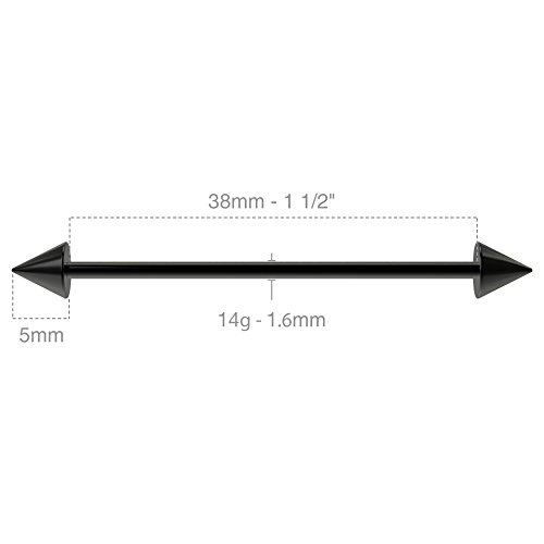 3pc Industrial Barbells 14g Gauge Cartilage Earrings Piercing Jewelry 1 1/2 (38mm) Spikes Pack Set