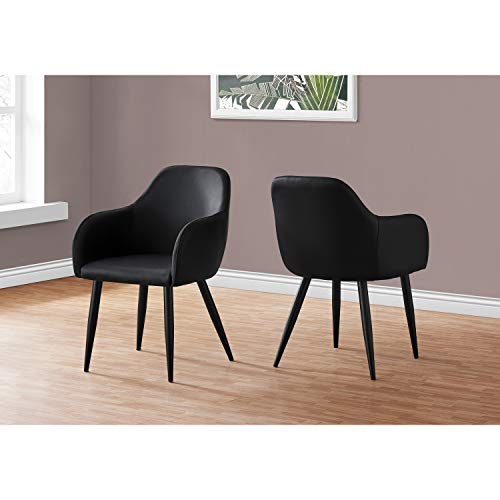 Monarch Specialties 1193, Set of 2, Side, Upholstered, Kitchen, Room, Pu Leather Look, Metal, Contemporary, Modern Dining Chair, 17.5" L x 23.5" W x 33" H, Black| Black Legs