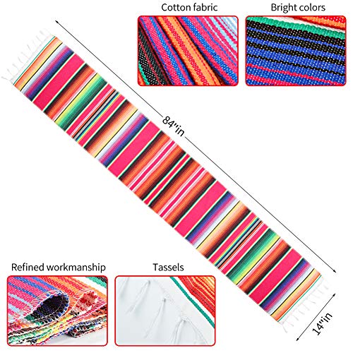 CRJHNS Table Runner Mexican Handwoven Cotton Serape for Party Wedding and Home Decorations,14x84 Inch (1, 14x84/Rose Red)