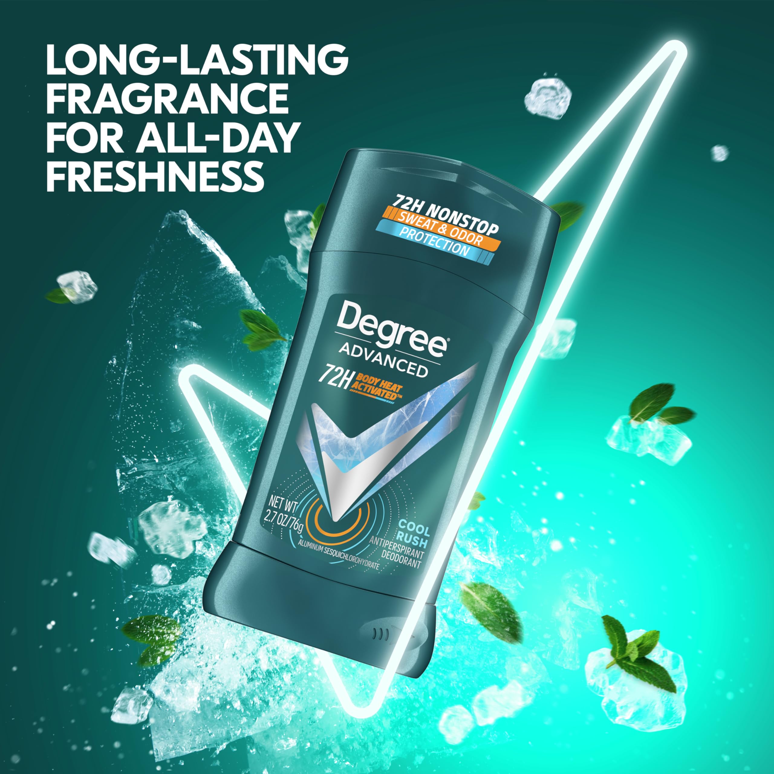 Degree Men Antiperspirant Deodorant Cool Rush 12 Count 72-Hour Sweat and Odor Protection Antiperspirant For Men With Body Heat Activated Technology 2.7 oz