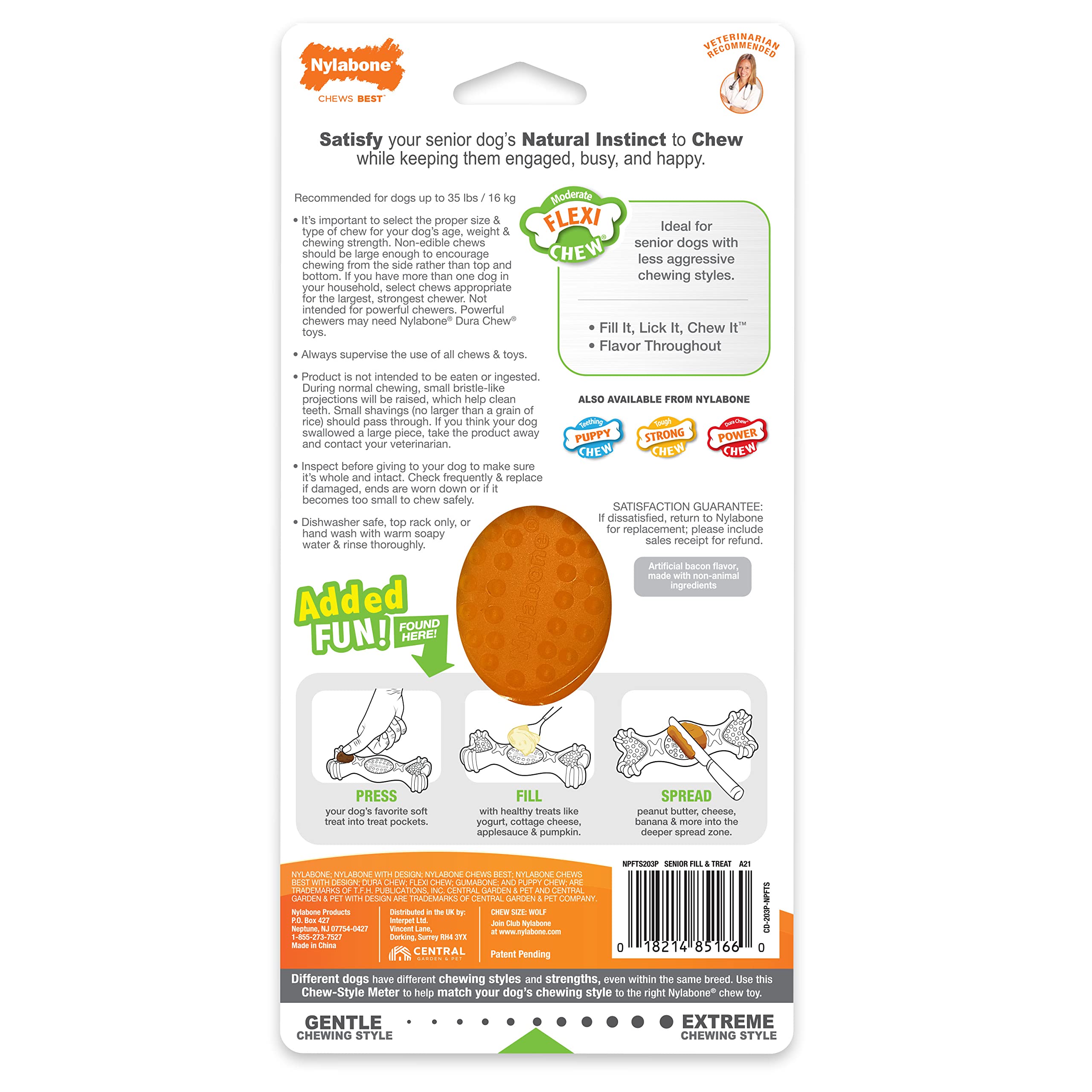 Nylabone Flexi Chew Fill & Treat Senior Dog Chew Toy Bacon Flavor Medium/Wolf (1 Count)