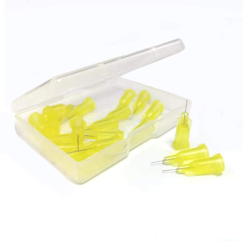 SANANTS 32 Gauge 0.25 Inch Industrial Microtrace Blunt Tip Dispensing Needle with Luer Lock,Precision acidified stainless steel,Match Low Viscosity Liquids,Yellow 20 PCS