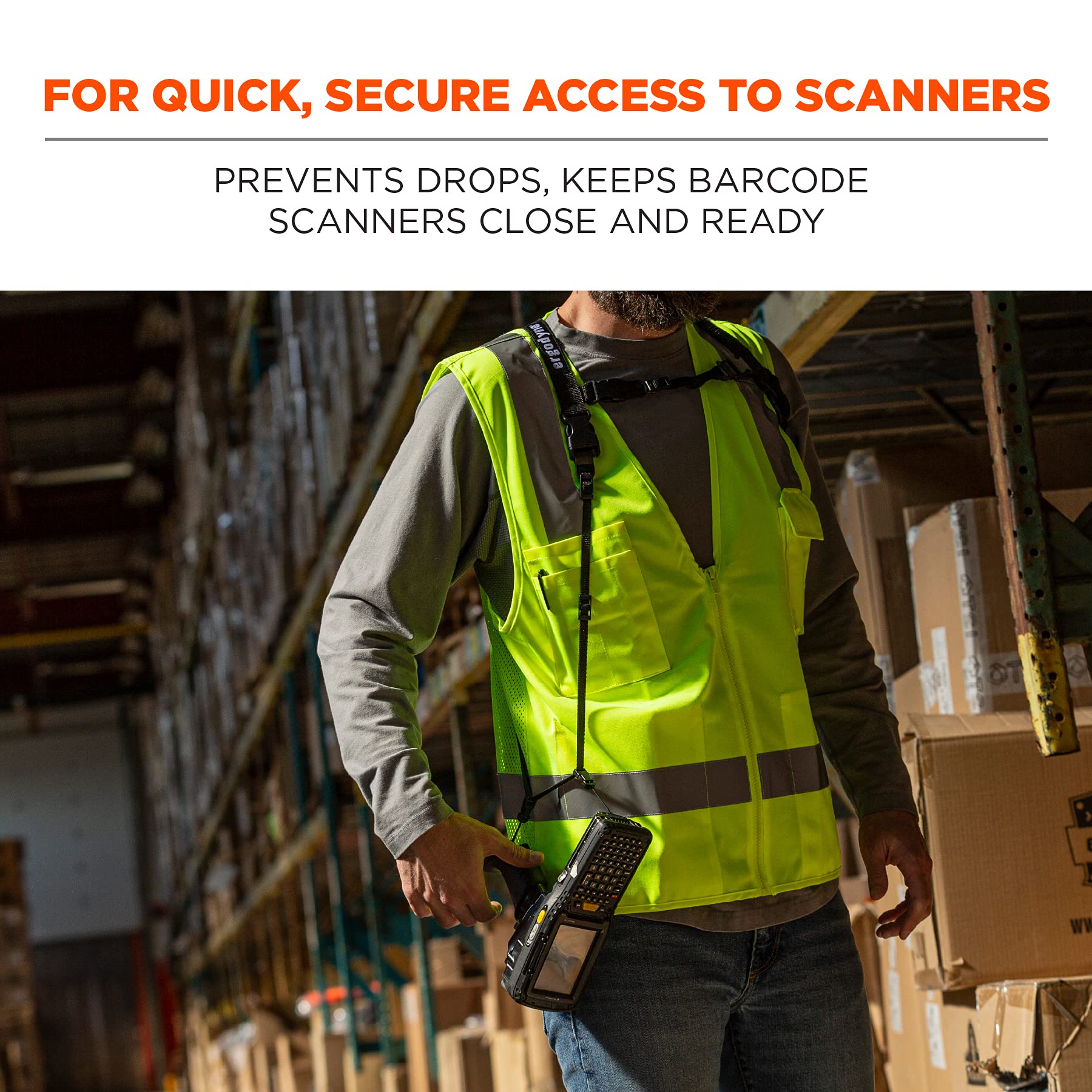 Ergodyne Squids 3132 Barcode Scanner Harness, Tethering Lanyard for Bar Code Scanners and Mobile Computers Extra Large