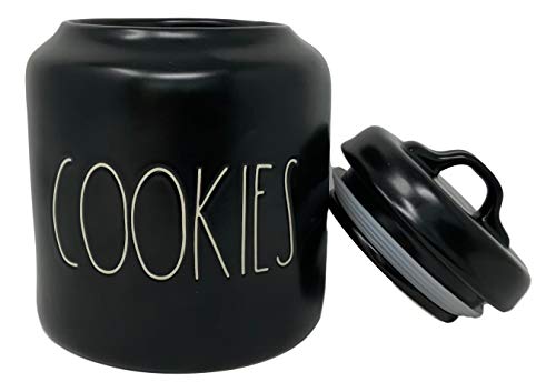 Rae Dunn Cookie Canister - Artisan Collection By Magenta - Beautiful Black Rae Dunn Cookie Canister - Large LL Font White Letters Spelling "COOKIES".