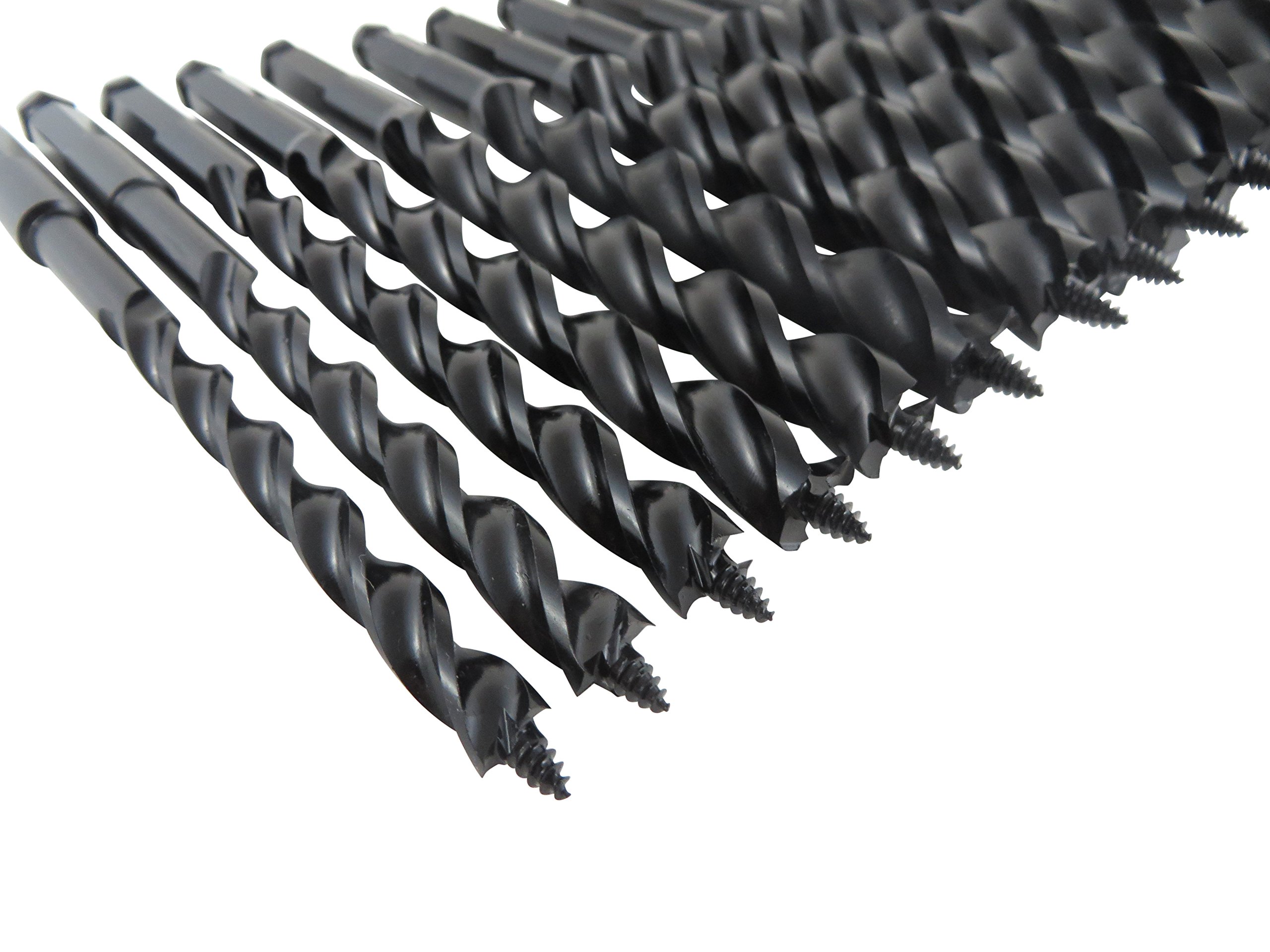 WoodOwl 15 Piece Set with 3/8" to 1-1/2" by 1/8ths x 7-1/2” Long Ultra Smooth Tri Cut Auger Hand Brace Boring Bit PTEE coated 09703-09719