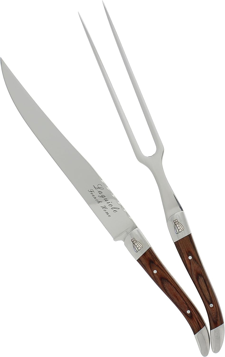 French Home Laguiole Carving Knife and Fork Set - Stainless Steel Knife & Carving Fork Cutlery Set with Pakkawood Handles, Etched Detailing & Iconic Bee Emblem