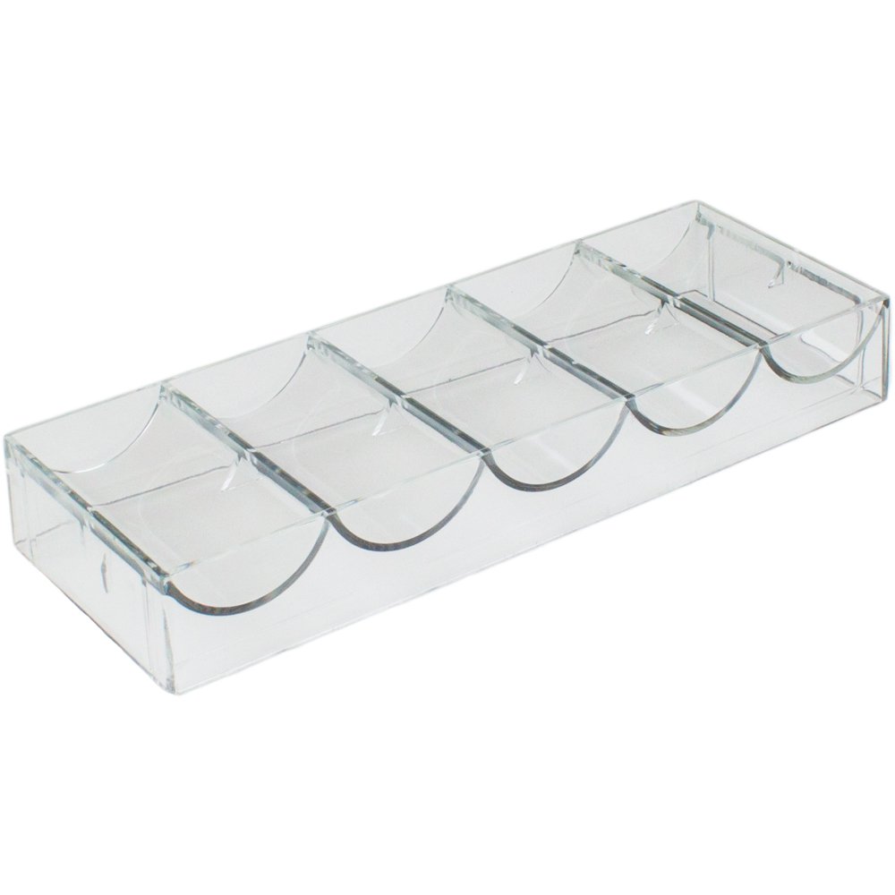 Brybelly Poker Chip Set with Acrylic Chip Tray, 100 Ct - 11.5g Lightweight, Blank Poker Chips with Card Suit Symbols and Poker Chip Holder - Rack Me Up Bundle, White