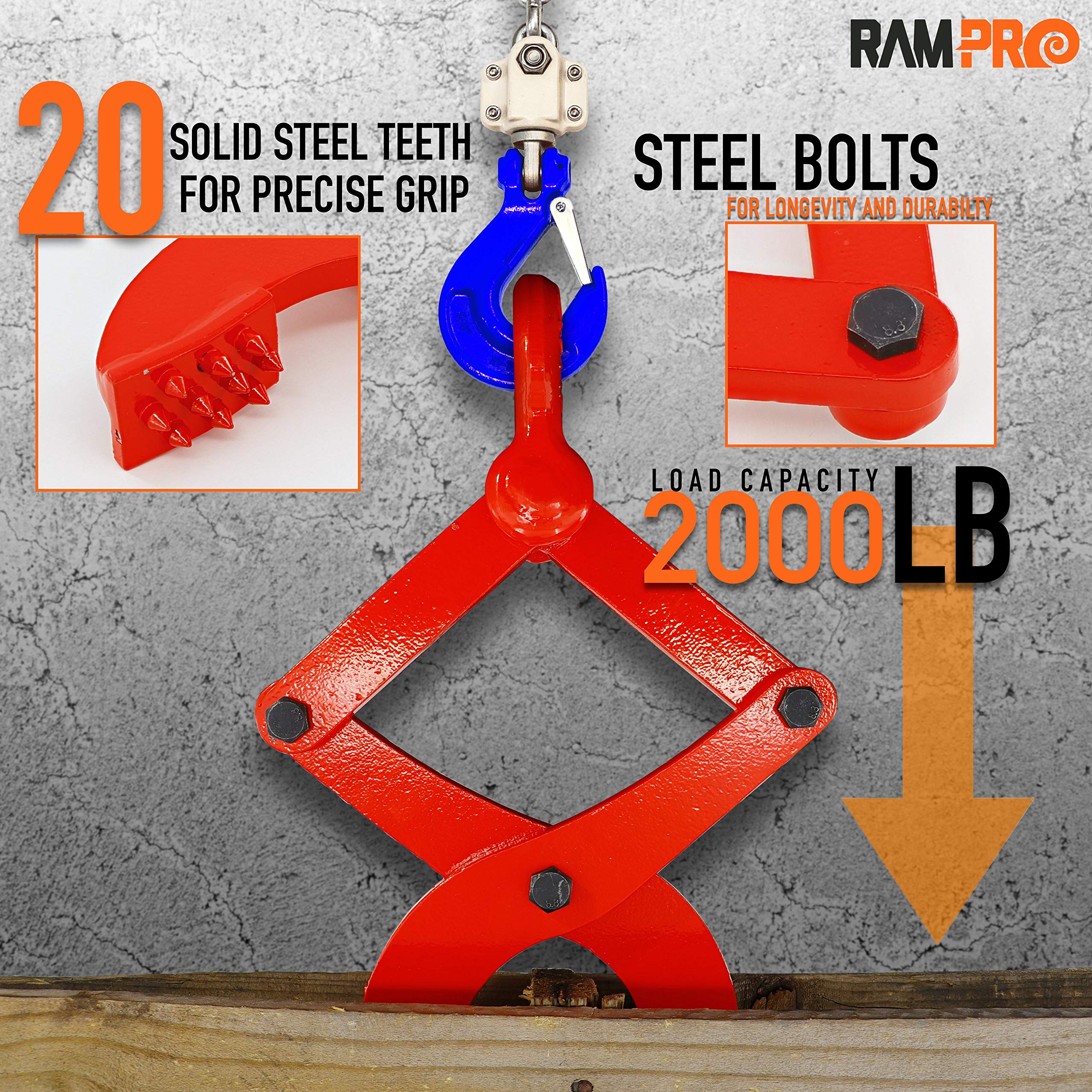 Single Scissor Heavy Duty Pallet Puller, Solid Steel, 2000 lbs Capacity, 5 Inch Opening and 1-1/2" Height Jaw Clamp Grabber Hook Puller Tool for Forklift Chain - by Rampro