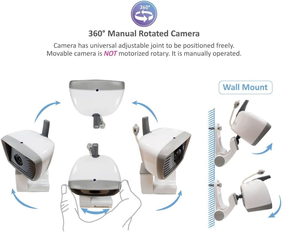 Baby Monitor No WiFi with 2 Cameras, 12hr Long Battery Life, 1000ft Range, 5" HD Display, Auto Night Vision, 2-Way Audio, Lullaby and Noise Activation