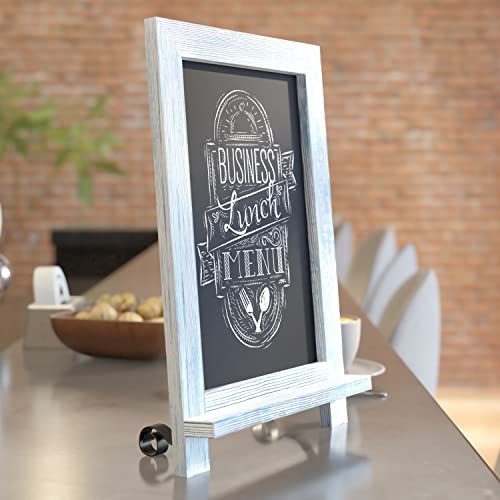 HBCY Creations Rustic Blue Wood Tabletop Chalkboard with Legs/Vintage Wedding Table Sign/Small Kitchen Countertop Memo Board/Antique Wooden Frame (9.5β x 14β Inches) (Rustic Blue)