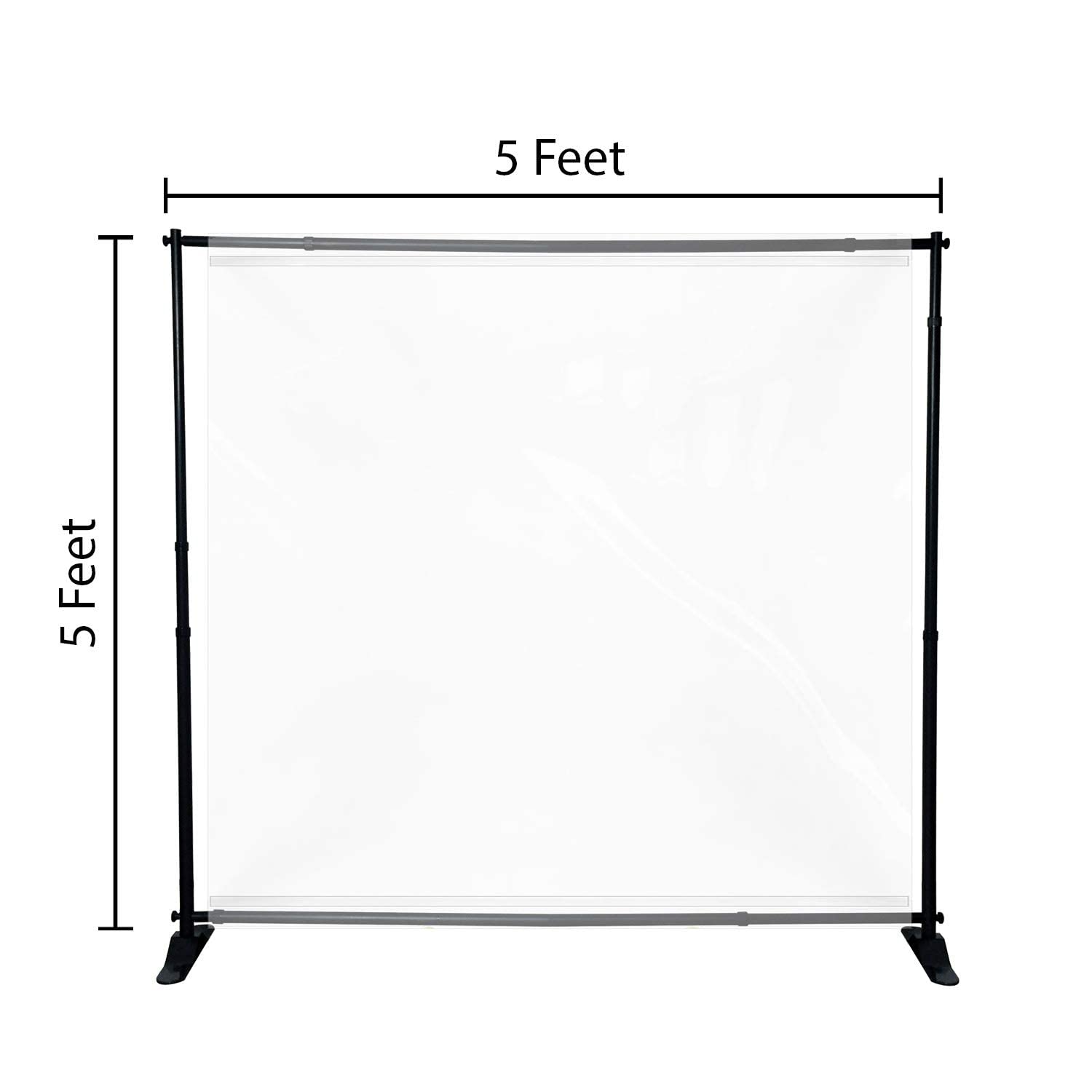 BannerBuzz Sneeze Guard, Adjustable Banner Stand, 580GSM Full Tarp PVC Clear Vinyl with Black Coated Aluminium, Vision Clarity Up to 90% (5' W x 5' H)