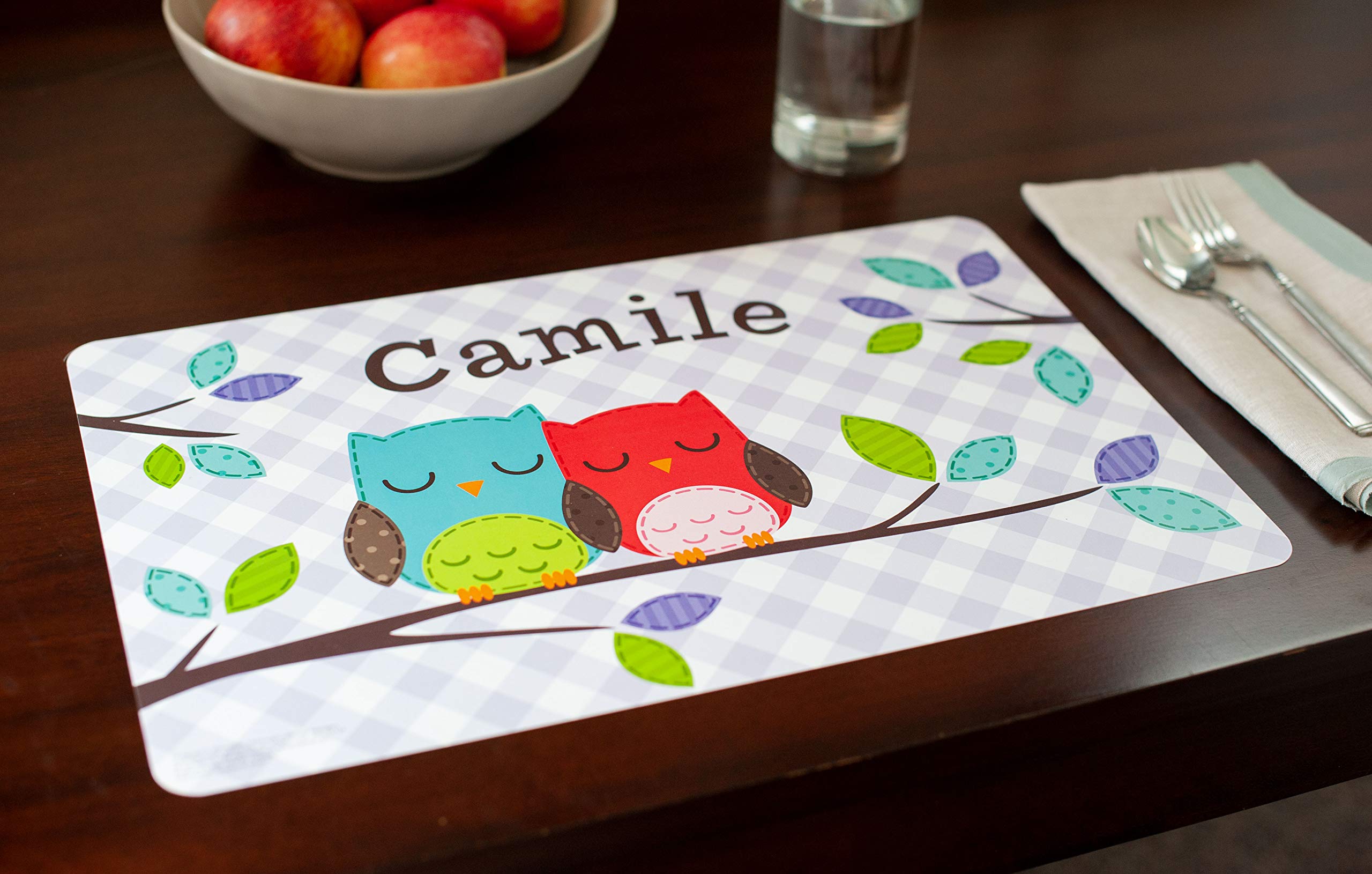 Personalized Placemat for Kids, Gingham Owl - I See Me!