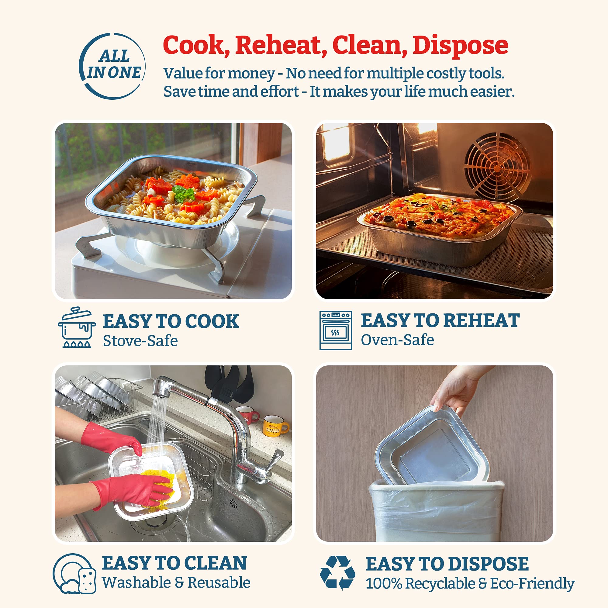 8 Inch Square Baking Pans (15 Pack) | Disposable Aluminum Foil Pans | 3X Thicker Tin Food Containers for Oven, Freezer | Reusable Trays for Cooking | Deep Bakeware for Casserole, Lasagna, Cake, Pie