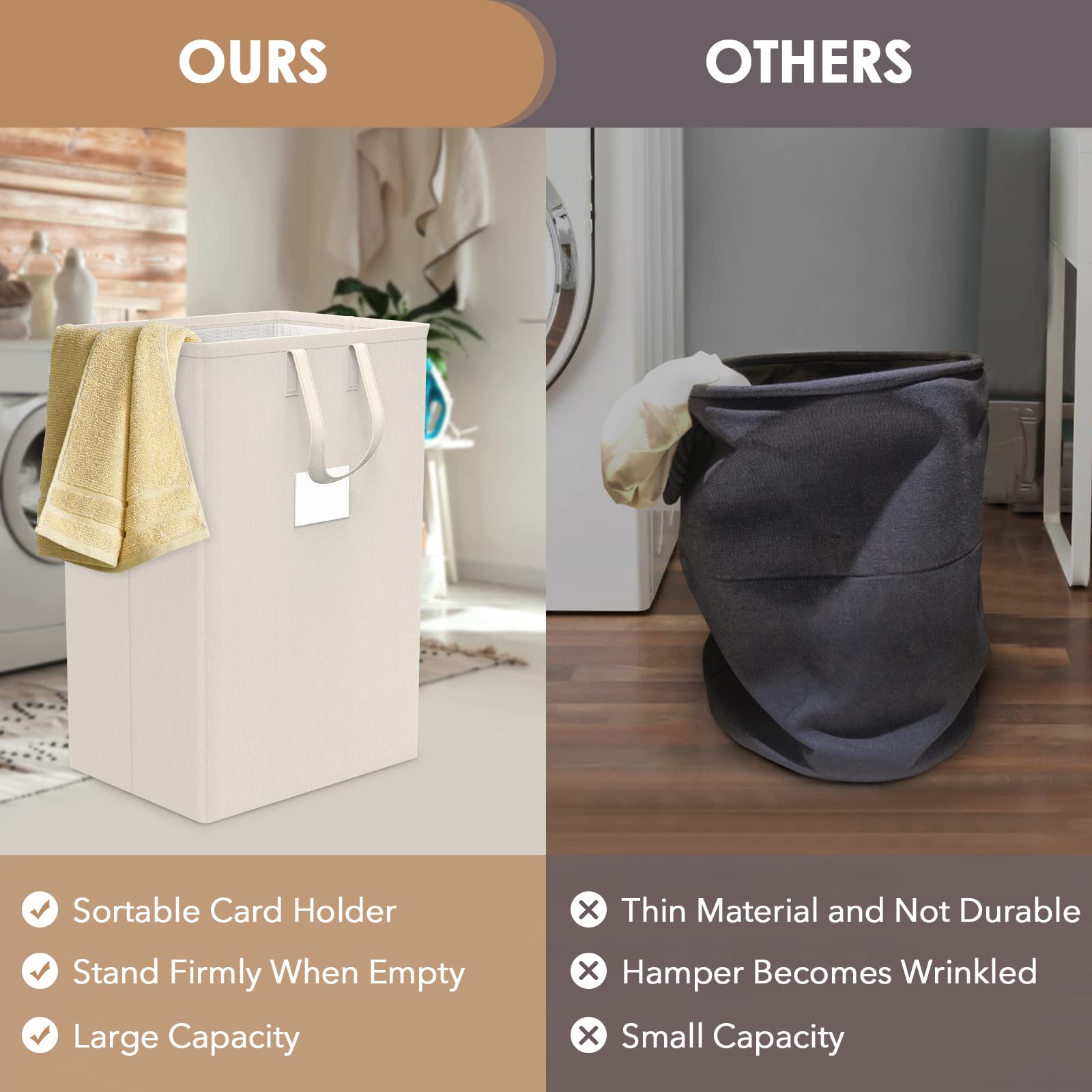 75L Large Laundry Hamper with Handles, Dirty Clothes Hamper for Bedroom Waterproof, Freestanding Tall Laundry Basket Waterproof, Hamper for Bedroom, Bathroom, Dorm, Toys Storage(Ivory)