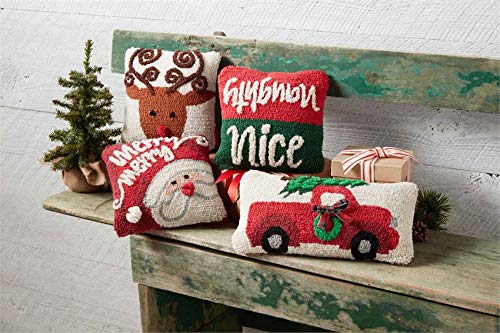Mud Pie Merry Mini Xmas Hooked Pillow, 8" x 8"