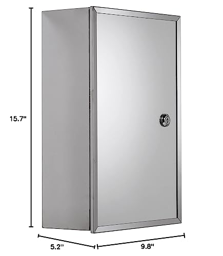 Croydex WC846005AZ Trent Stainless Steel Lockable Surface Mount Medicine Cabinet with Keys, 15.7 x 9.8 x 5.2 In.
