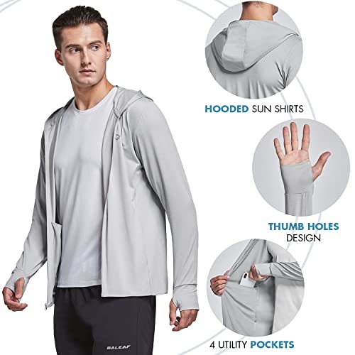 BALEAF Men's Long Sleeve Sun Shirts Hiking Fishing SPF UPF 50+ UV Protection Jackets Lightweight Quick Dry Cooling Outdoor Zip Up Light Grey 3XL
