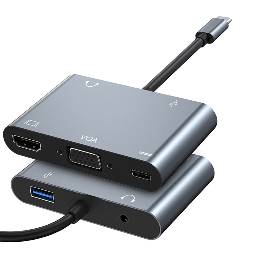 5 in 1 Type-C Docking Station USB-C Hub Adapter with USB3.0 USB-C PD 100W 4K HDMI-Compatible 1080P VGA 3.5mm Audio for PC Computer Laptop BYL-2002