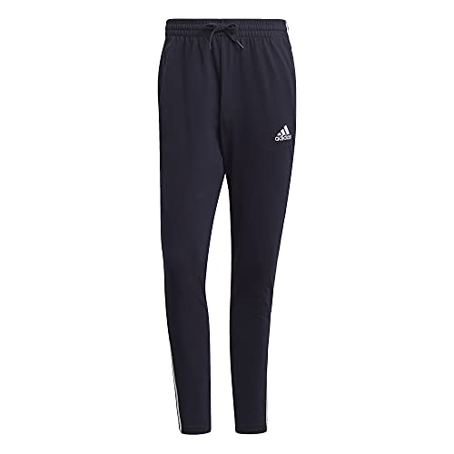adidas Men's Essentials Single Jersey Tapered Open Hem 3-Stripes Pants, Legend Ink/White, Large