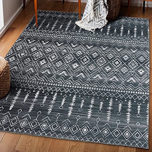 ReaLife Machine Washable Rug - Stain Resistant, Non-Shed - Eco-Friendly, Non-Slip, Family & Pet Friendly - Made from Premium Recycled Fibers - Moroccan - Dark Blue Gray, 3' x 5'