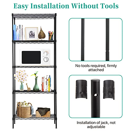HKLGorg 5-Tier Wire Shelving Unit Metal Shelves Heavy Duty Layer Shelf Commercial Grade Storage Shelves 24" L x 14" W x 60" H Wire Rack with Leveling Feet for Kitchen Office Garage, Black
