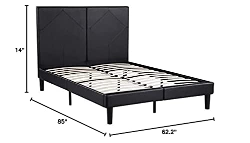 Olee Sleep Dura Metal Faux Leather Wood Diamond Slate Bed Frame, Queen, Black