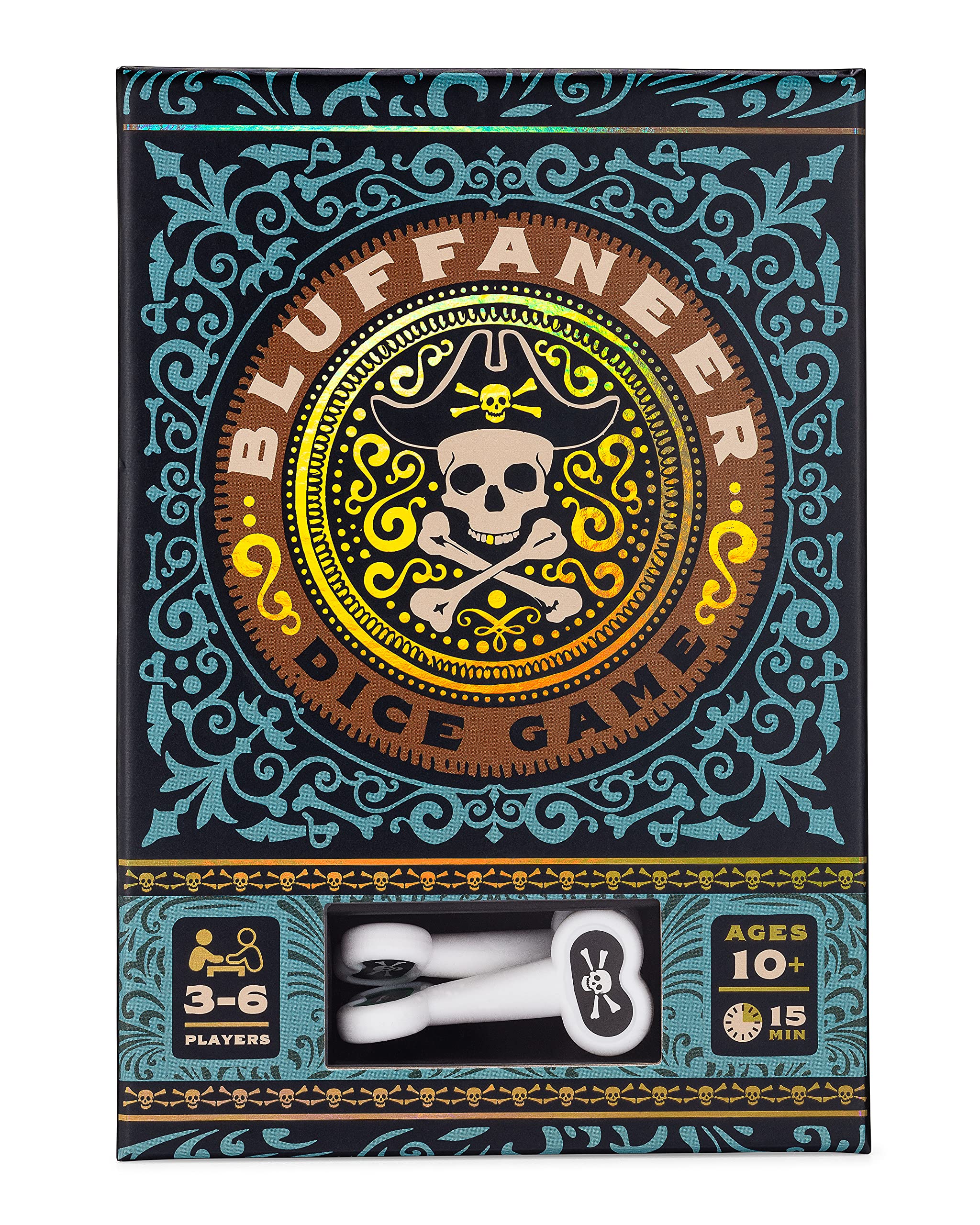 Big G Creative: Bluffaneer Dice Game, Family Party Game, Includes Two Bone-Shaped Dice, 3 to 6 Players, 15 Minute Play Time, for Ages 10 and up