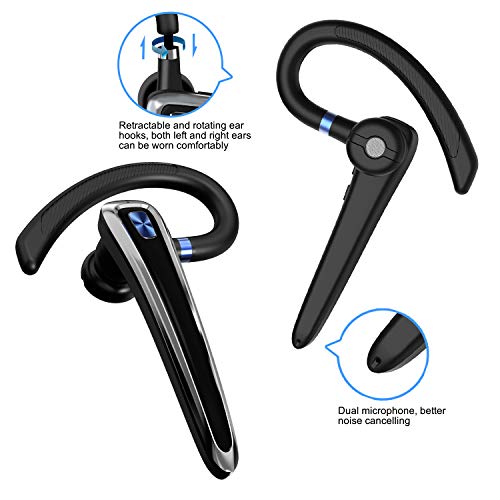 MQQC Bluetooth Headset V5.0 Wireless Bluetooth Earpiece,Hands-Free Earphones with Noise Cancellation Mic for/Business/Office/Driving, Compatible with iPhone and Android(Blue)