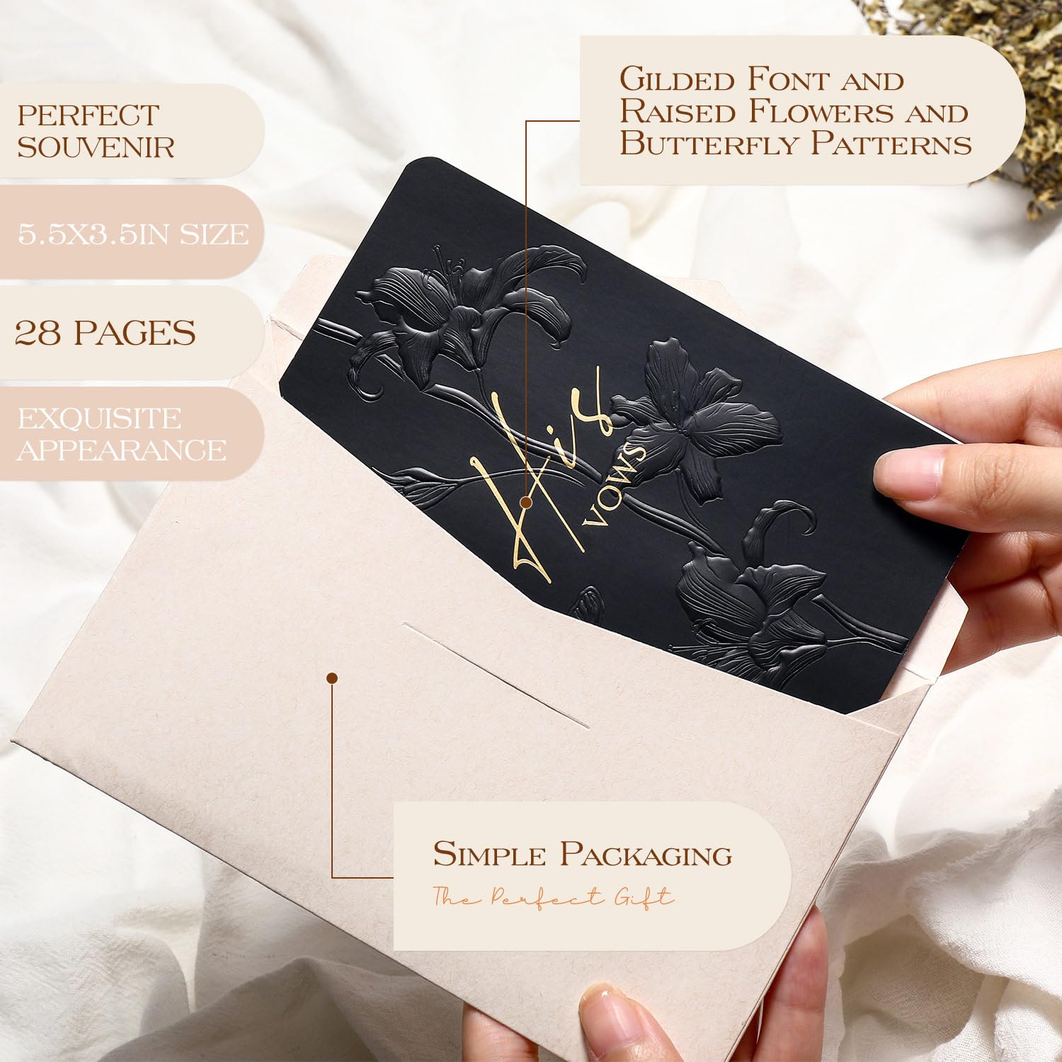 molekaus Vow Books,for Wedding Vow Books Wedding Gift for Bride and Groom Vows Book his and Hers with 28 Pages-5.5 * 3.5 in Wedding Notebook with Gilded Font Set of 2 (White and Black)