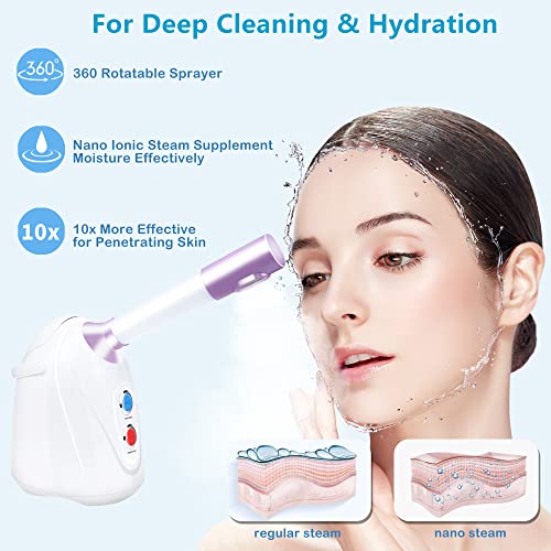 Nano Facial Steamer with Extendable Arm, Cold/Warm/Hot Face Steamer for Facial Spa for Home and Salon, Table Top Face Steam with 7PCS Skin Care Kit